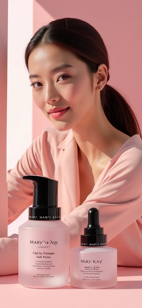 Give me a prompt from Mary Kay magazine in the colors pastel pink black ...