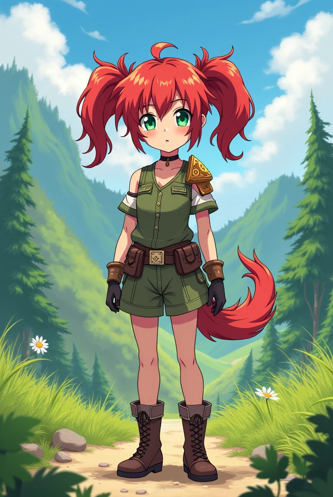 Red-haired twin-tailed girl adventurer fantasy style tsundere Generate ...