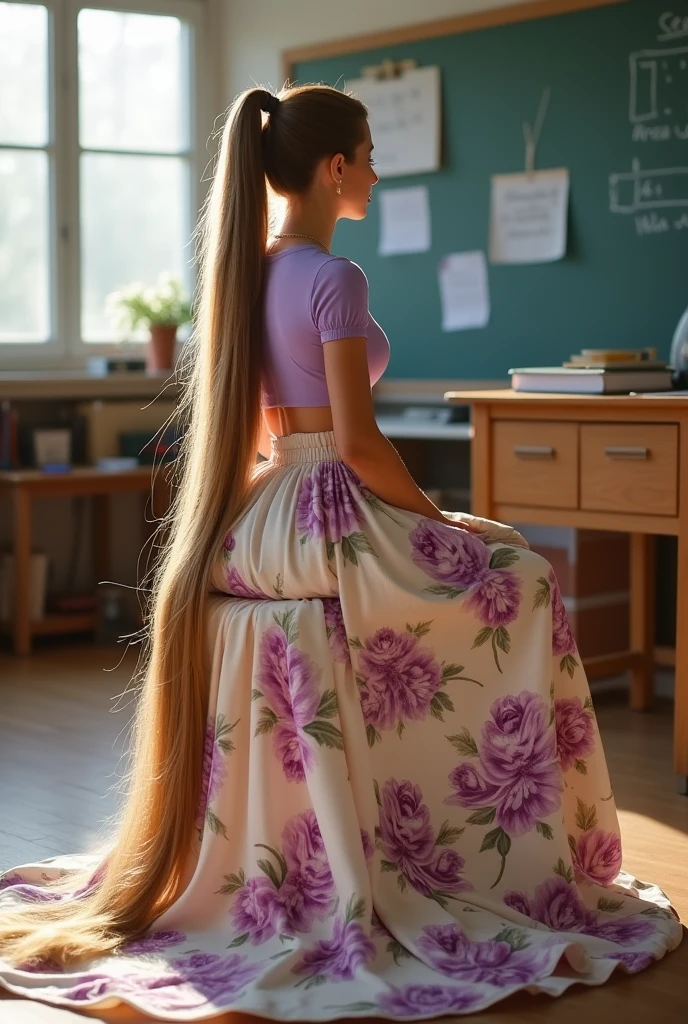 Create an image of a beautiful lady with ponytail Rapunzel hair very ...