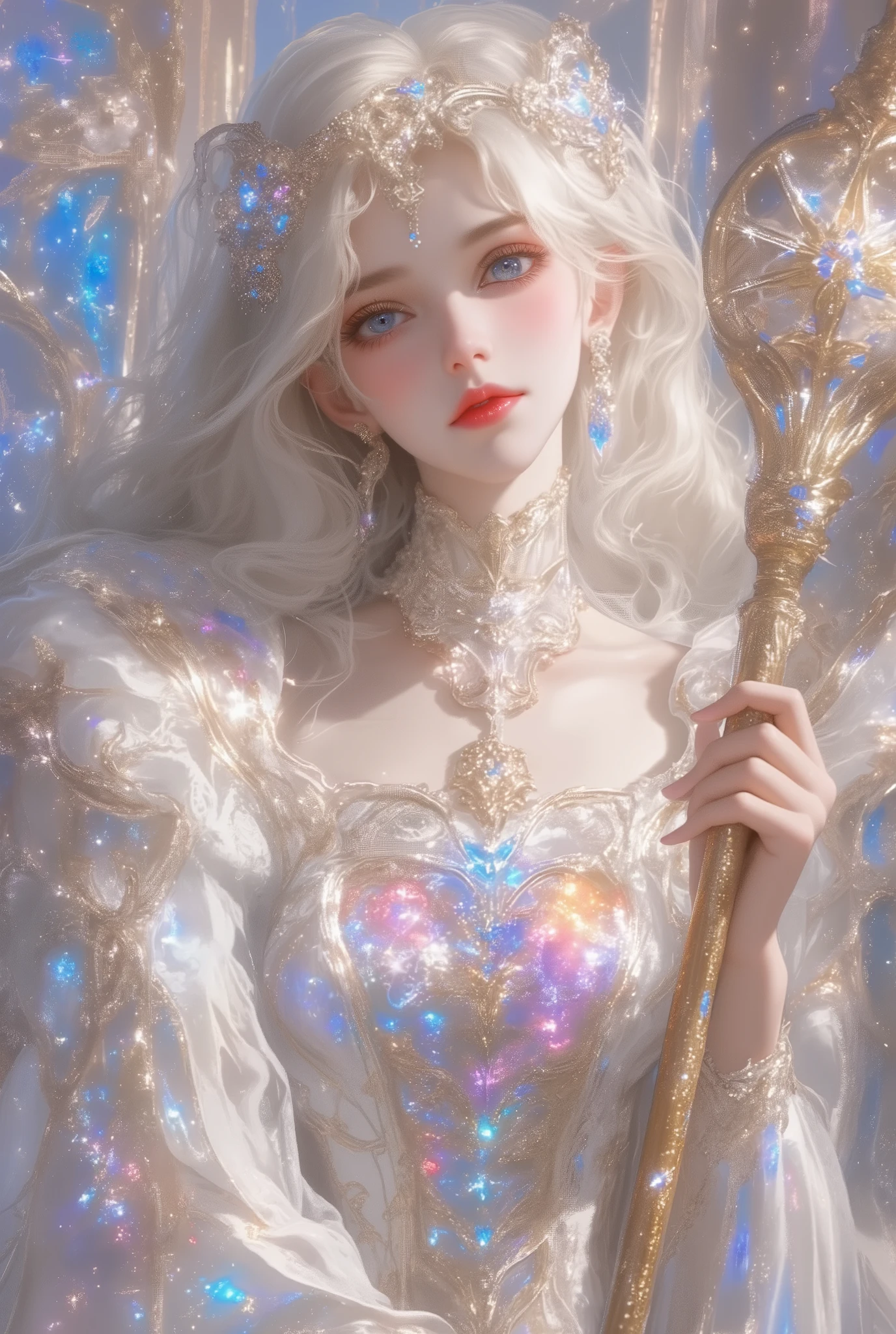 Goddess in a stained glass dress， Goddess of Pan-hair ， with a scepter ...