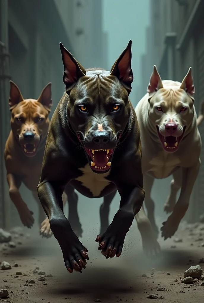 Group of scary pit bull running - SeaArt AI