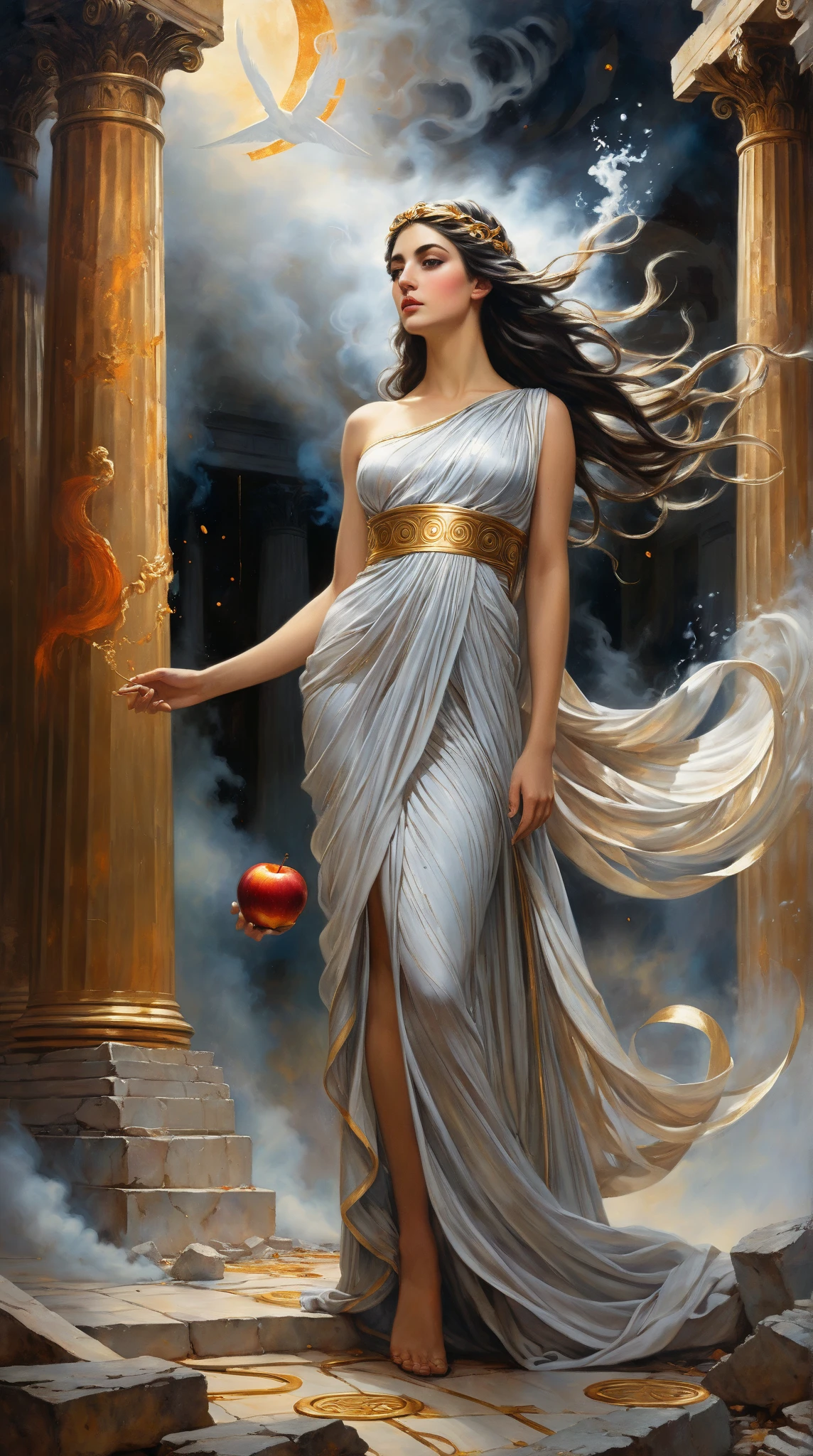 This breathtaking classic oil painting depicts the Greek goddess Eris ...