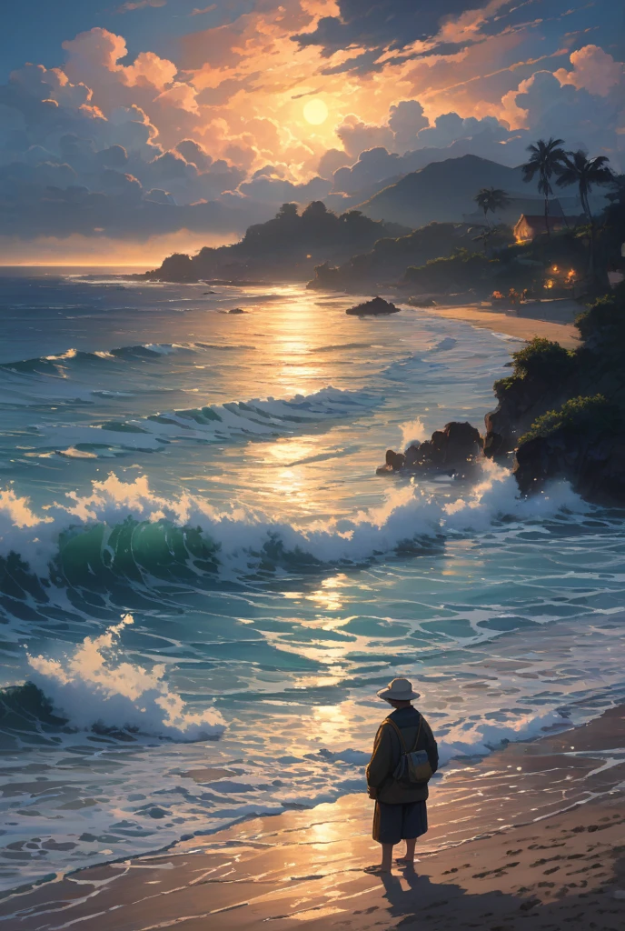 the strange waves A beach hit by mysteriously luminous waves - SeaArt AI