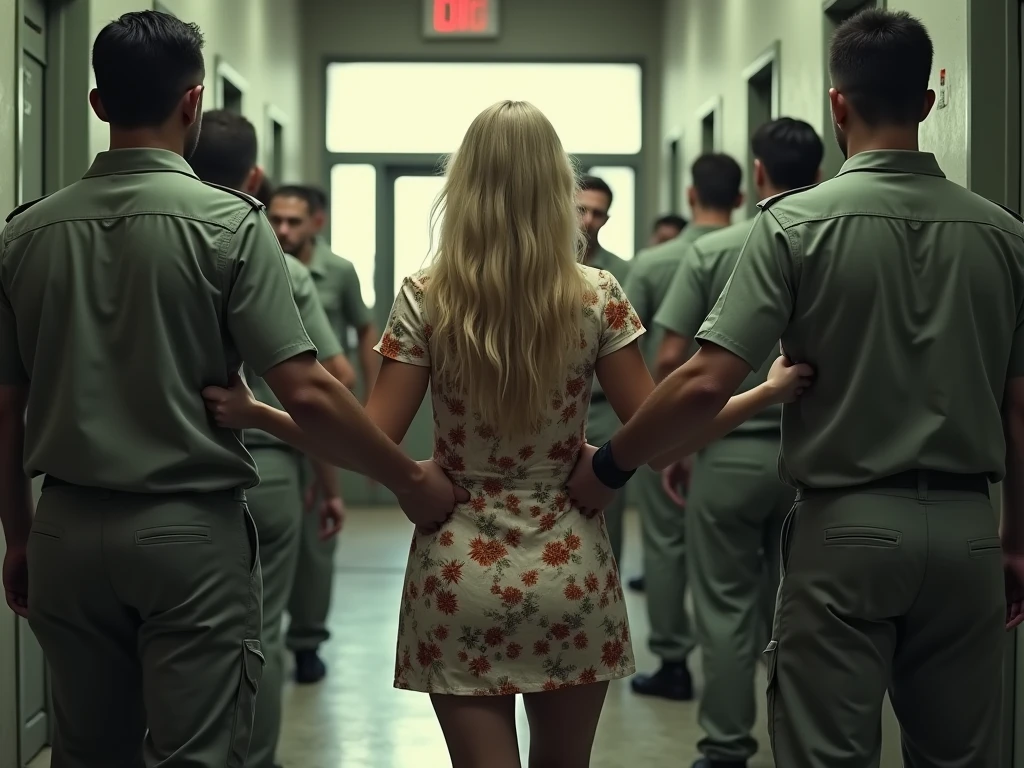 Rear view full length shot of a beautiful blonde Brazilian inmate ...