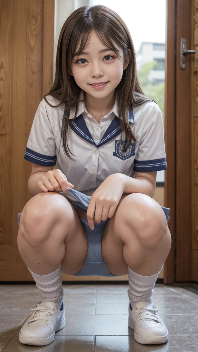 High school girl with a smile、 wear a uniform、Very slim and very thin - SeaArt AI