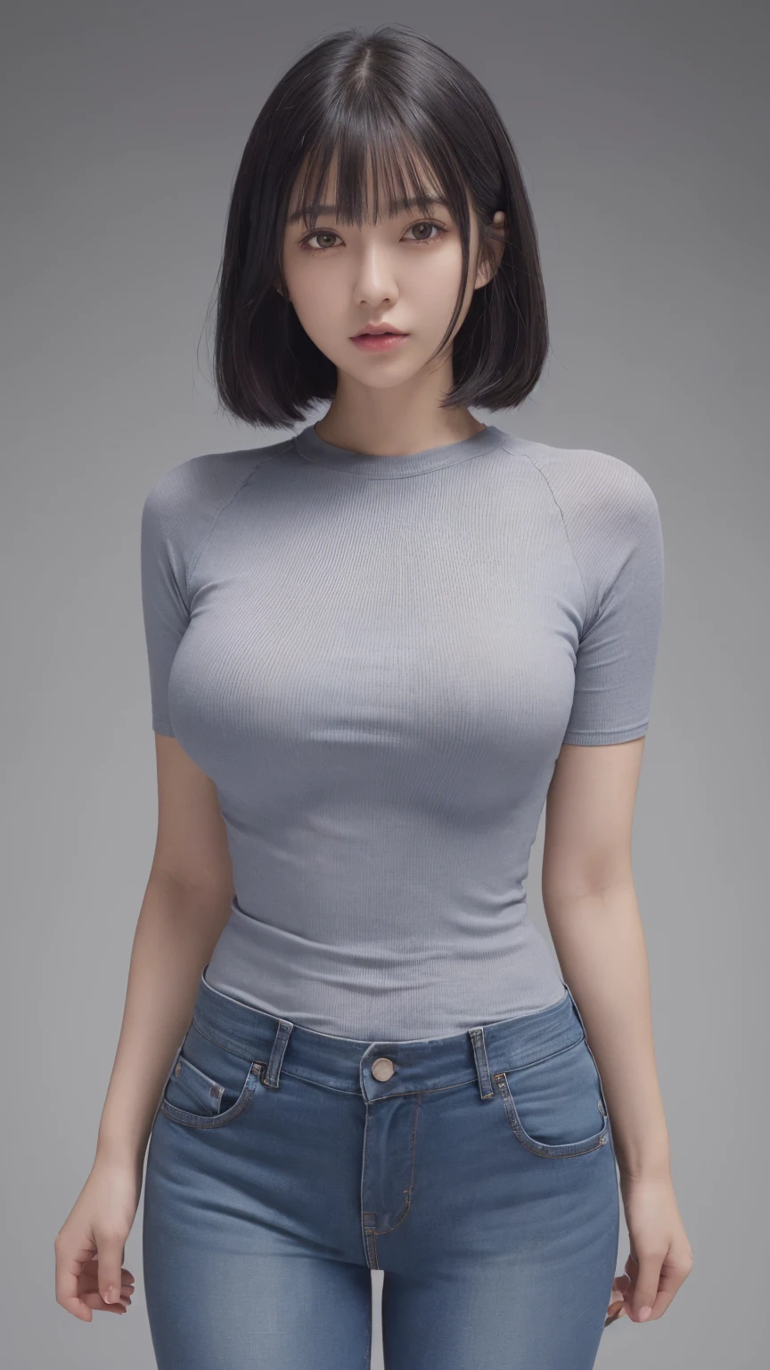 Girl (tight fitting T-shirt) (Blue tight fitting jeans. These jeans are ...