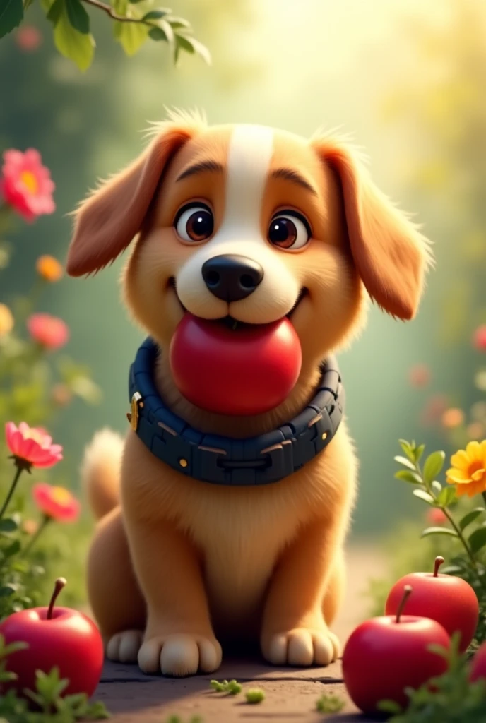 Dog with apple in its mouth - SeaArt AI