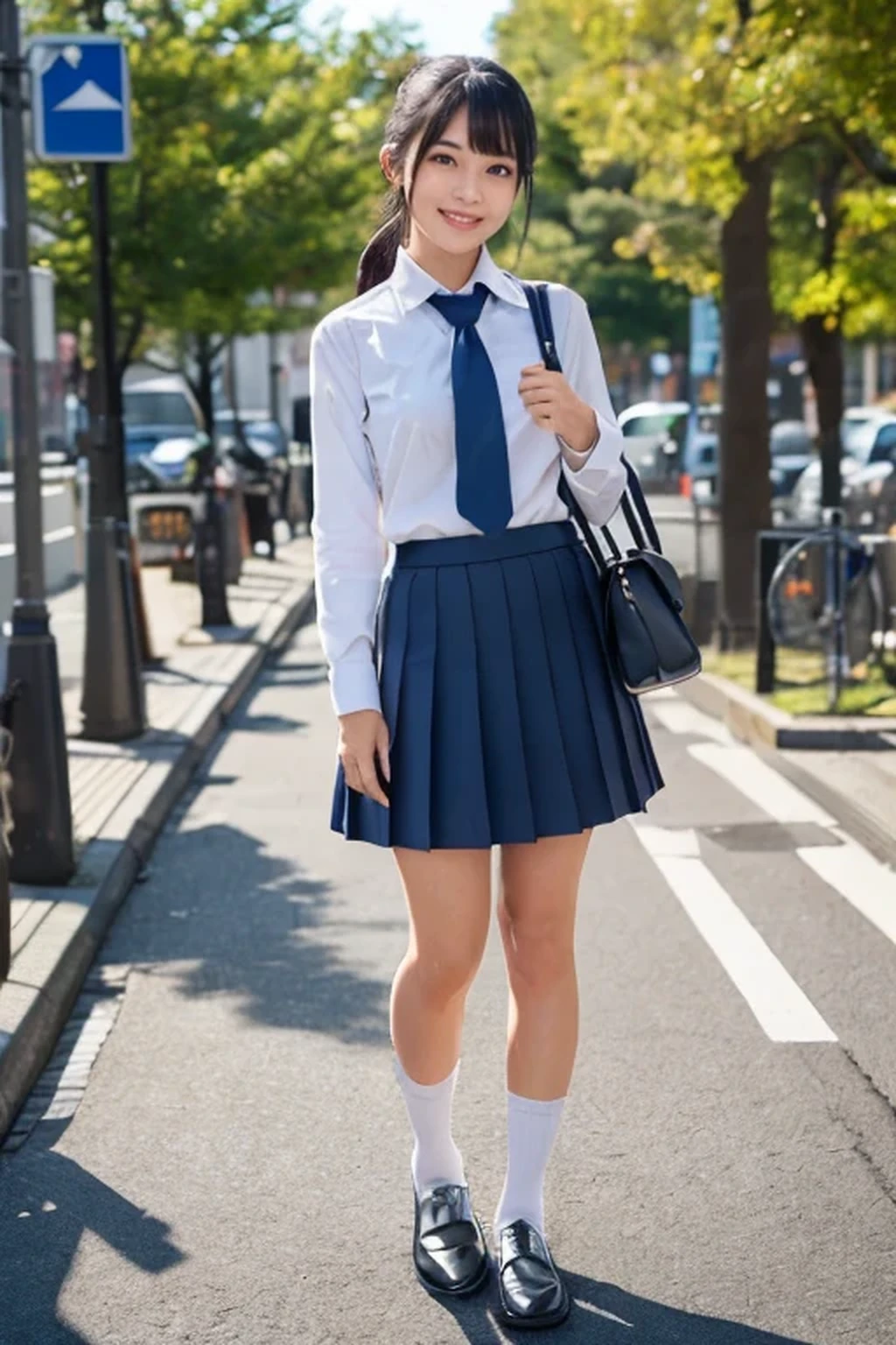 Arafed asian woman in a school uniform posing for a picture - SeaArt AI
