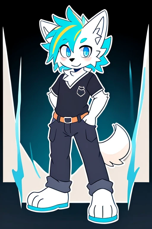 Cute furry boy, colorful hair, detailed body, clothes, different ...