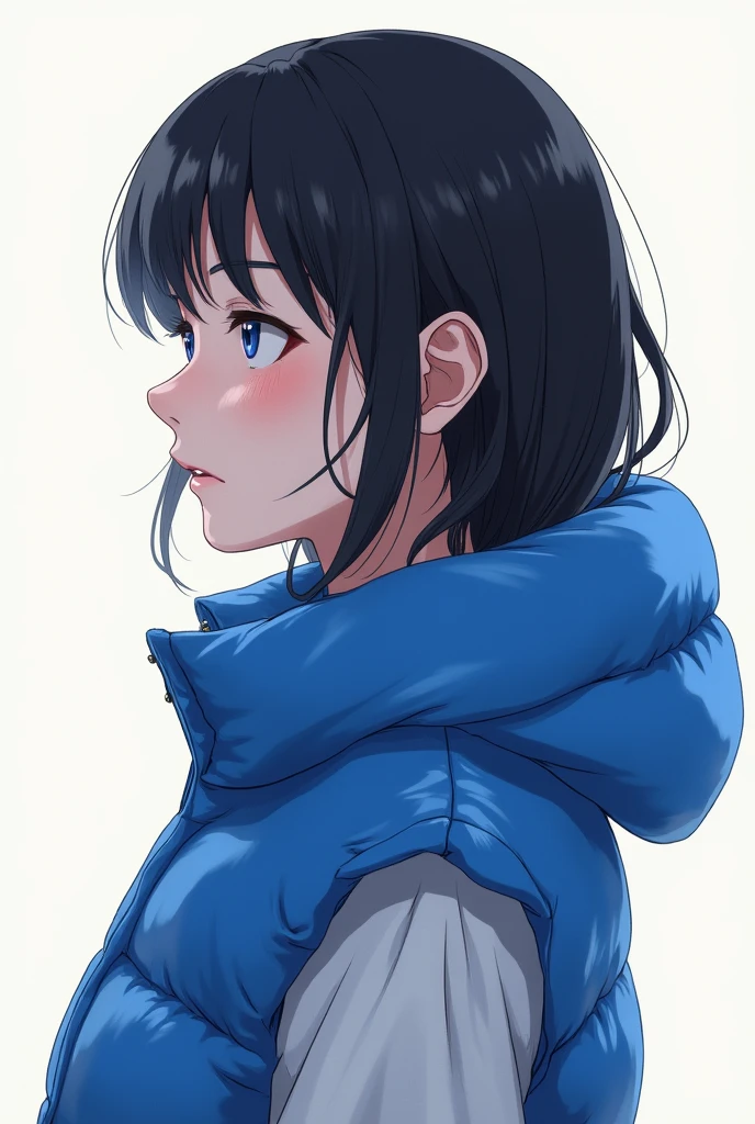 Female anime fair skin black hair cette puffer Vest In blue for profile ...