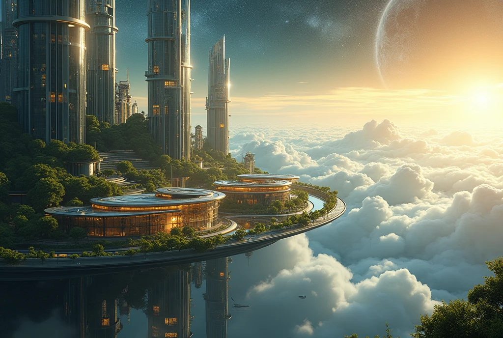 {{A ((utopian)) depiction of {((a self-sustaining space colony orbiting ...