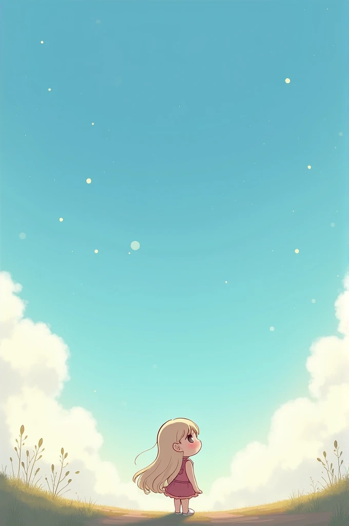 Chibi girl almost from behind with long hair watching the sky - SeaArt AI