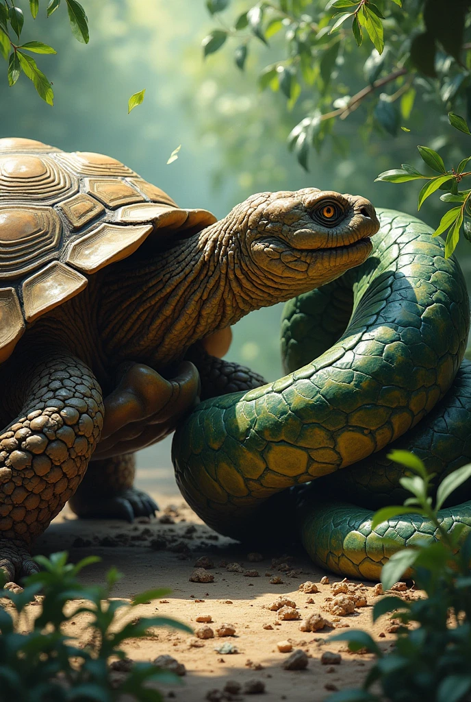 The clash of the tortoise and the snake - SeaArt AI