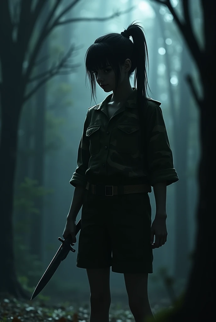 Create me an image of the shadow of a 16-year-old female murderer with ...