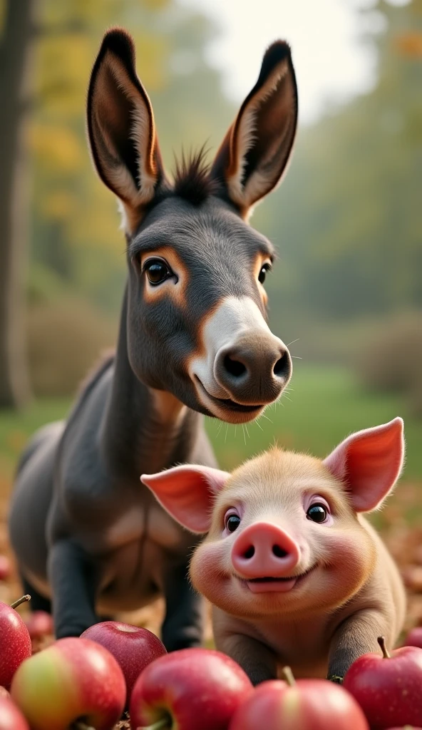 When the donkey gets up again, he sees the apples going to a pig that ...
