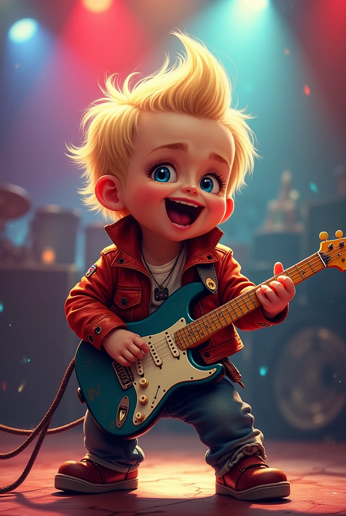 Rock'N'Roll baby sings and plays electric guitar - SeaArt AI