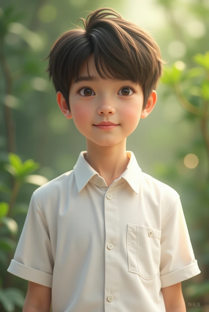 A boy dressed in a white shirt, realistic - SeaArt AI