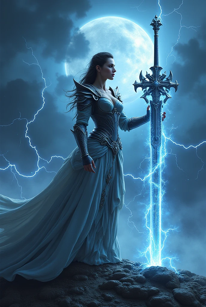 Princess of the Storm wielding a Moonlit Storm Sword - SeaArt AI