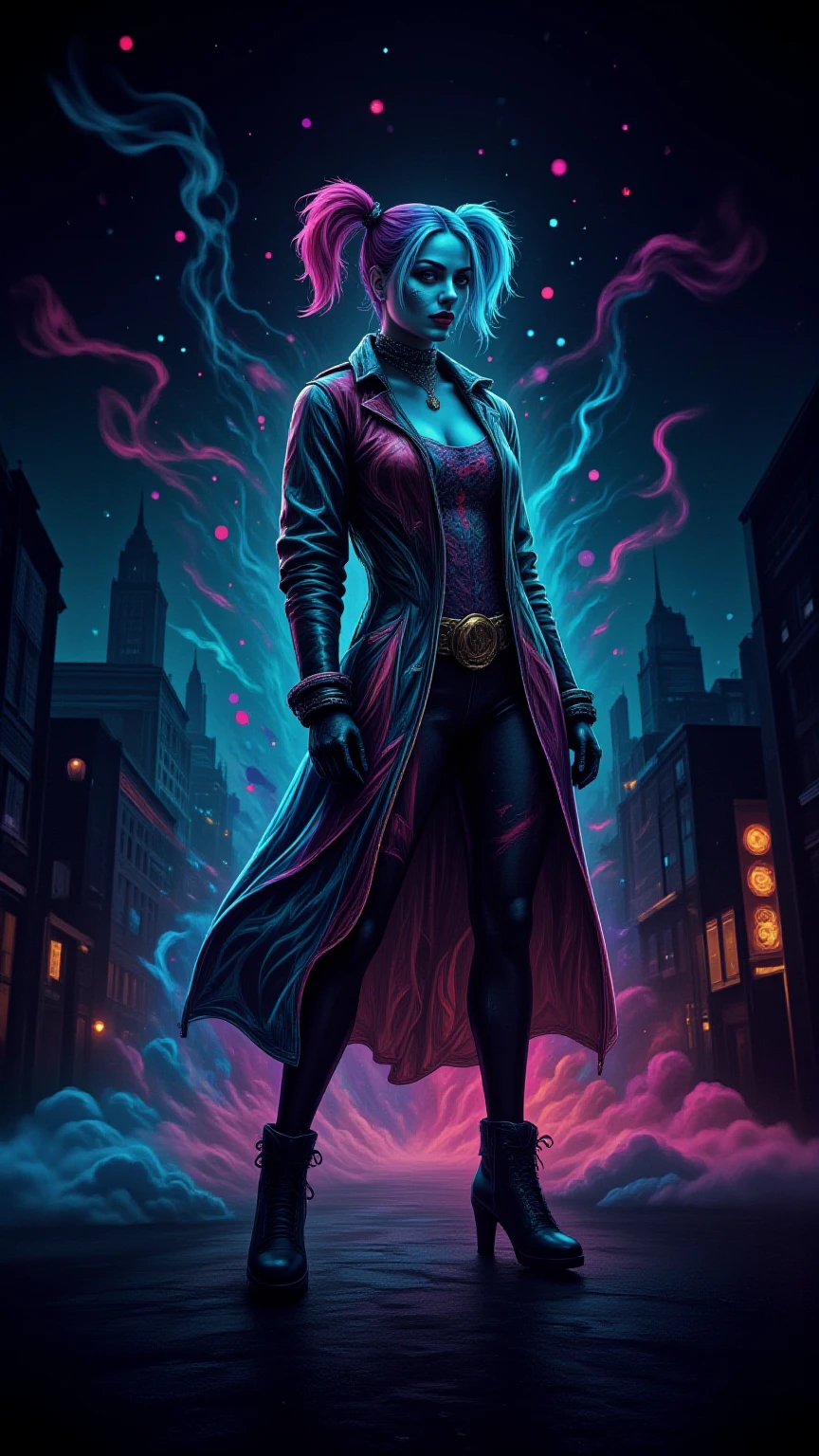 PENeonUV, blacklight, neon, Standing Harley Quinn, realistic high ...