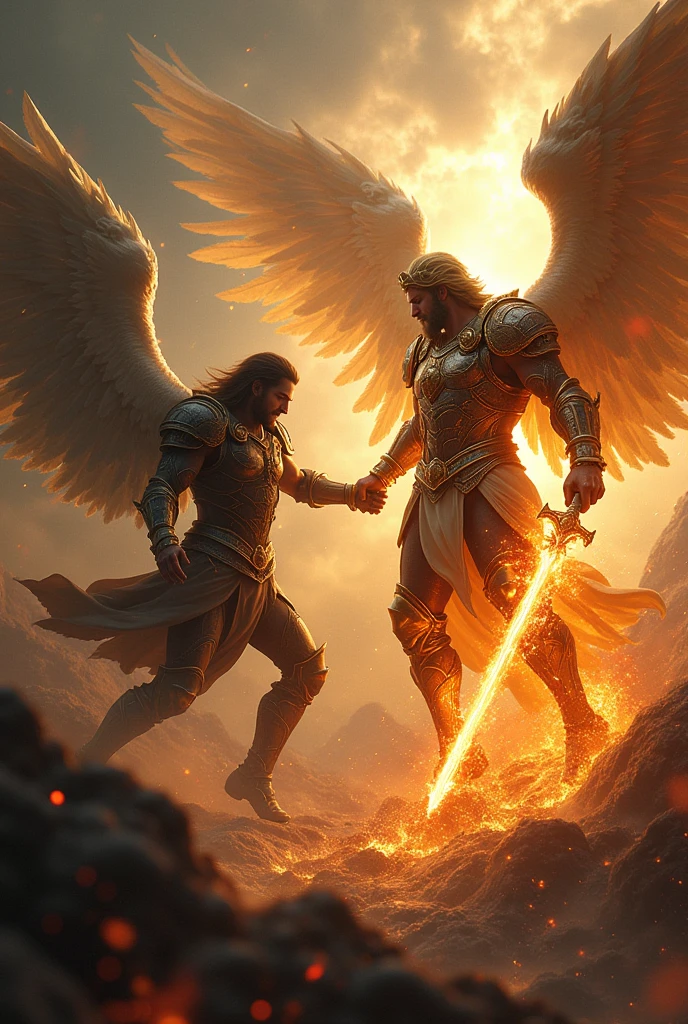 Archangel Michael fighting Satan to protect Moses' body - SeaArt AI