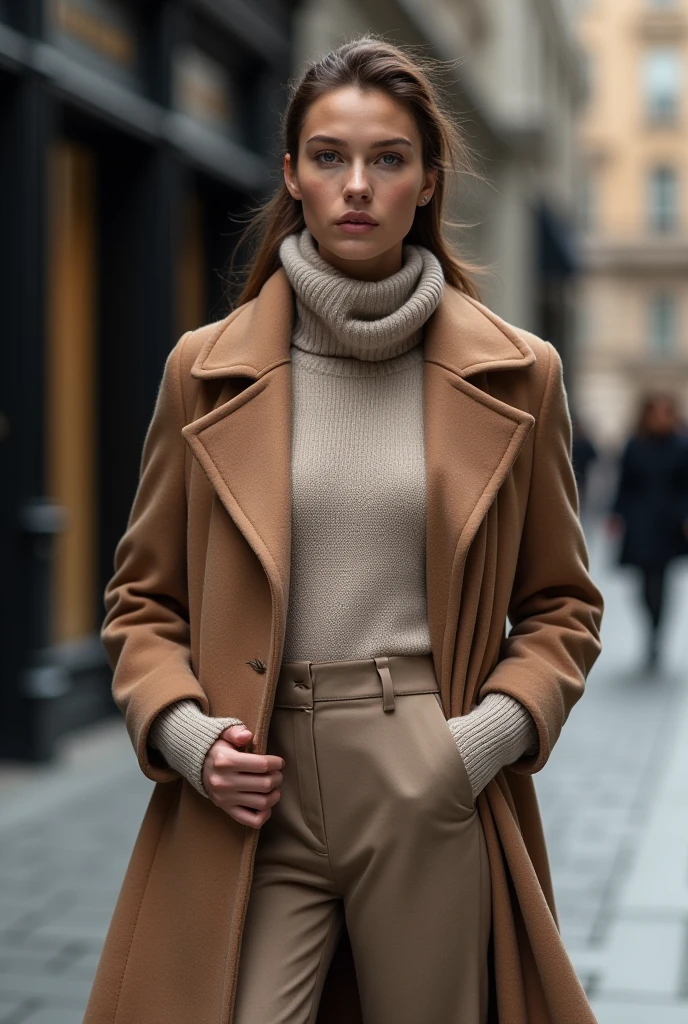 Chic wool coat draped over a cashmere sweater - SeaArt AI