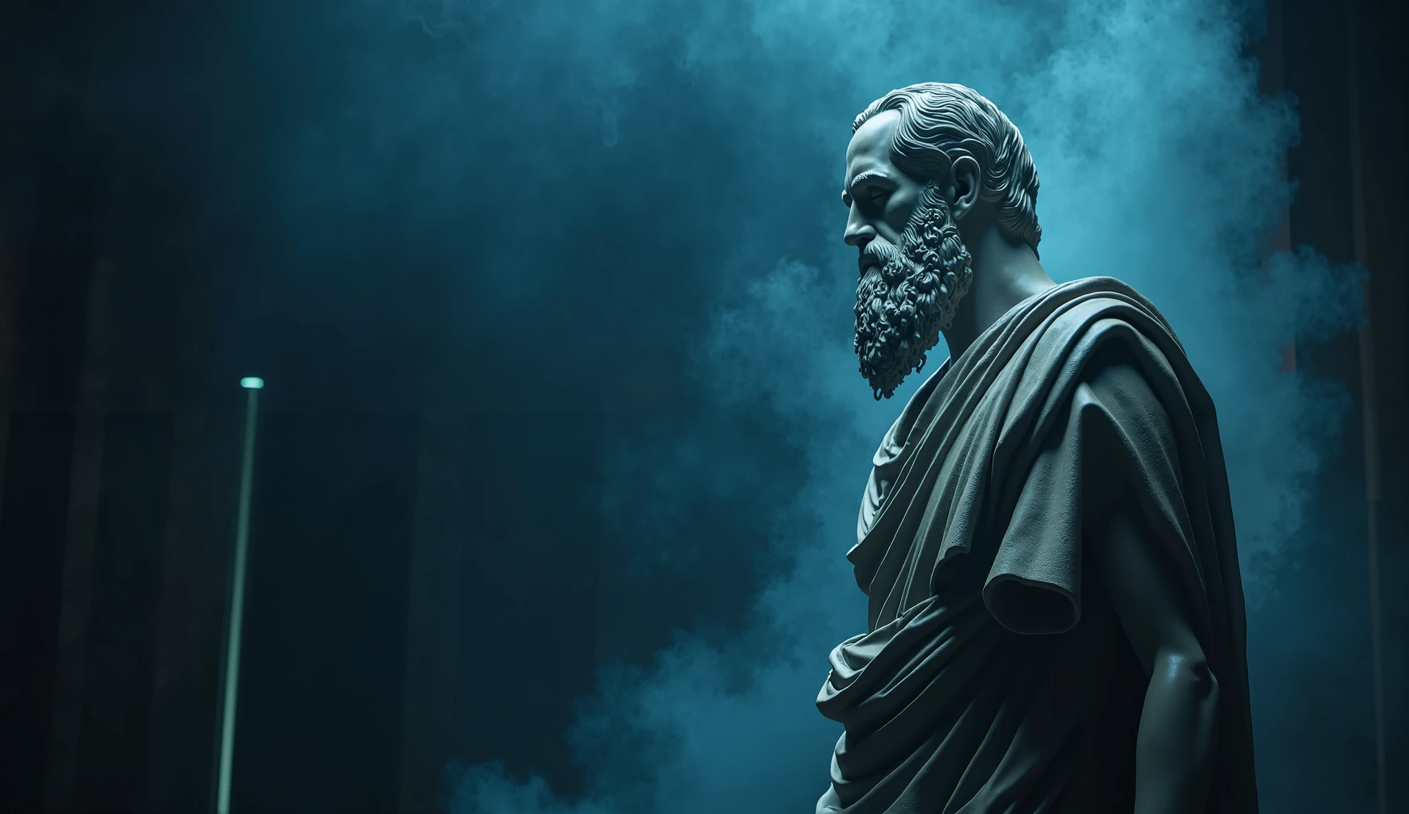 Arafed statue of a man with a beard and a beard in a dark room - SeaArt AI