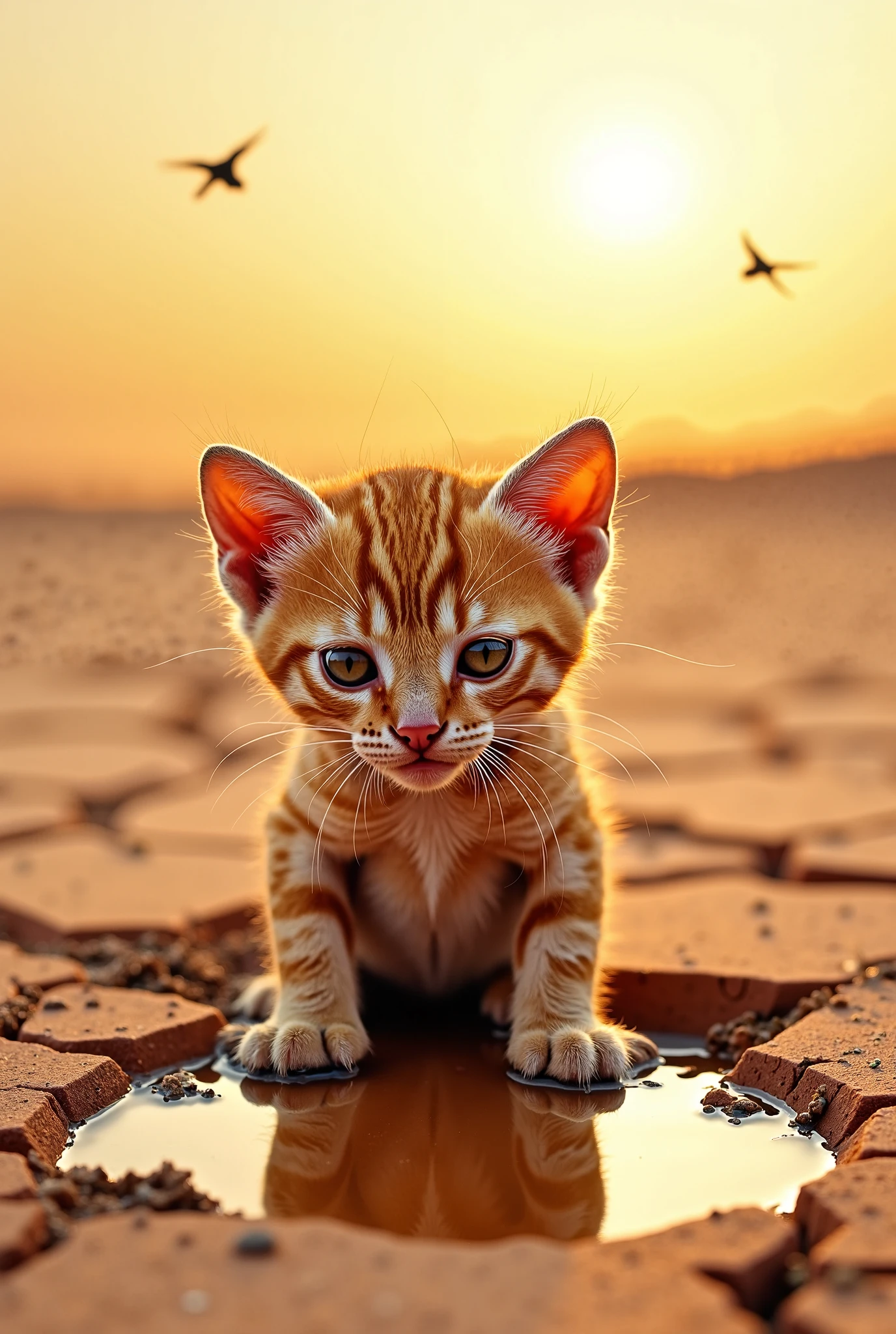 There is a cat that is sitting on the ground with a puddle - SeaArt AI