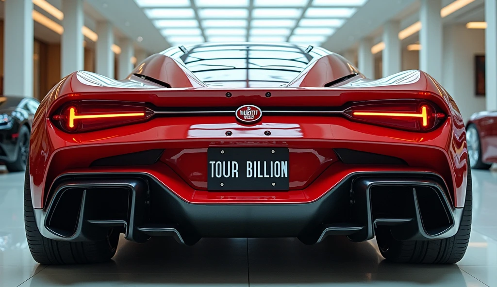 Back view of painted Red with shiny colour 2025 Bugatti tour billion ...