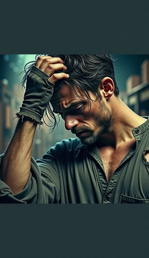 "A close-up of a thief scratching his head with a guilty expression ...