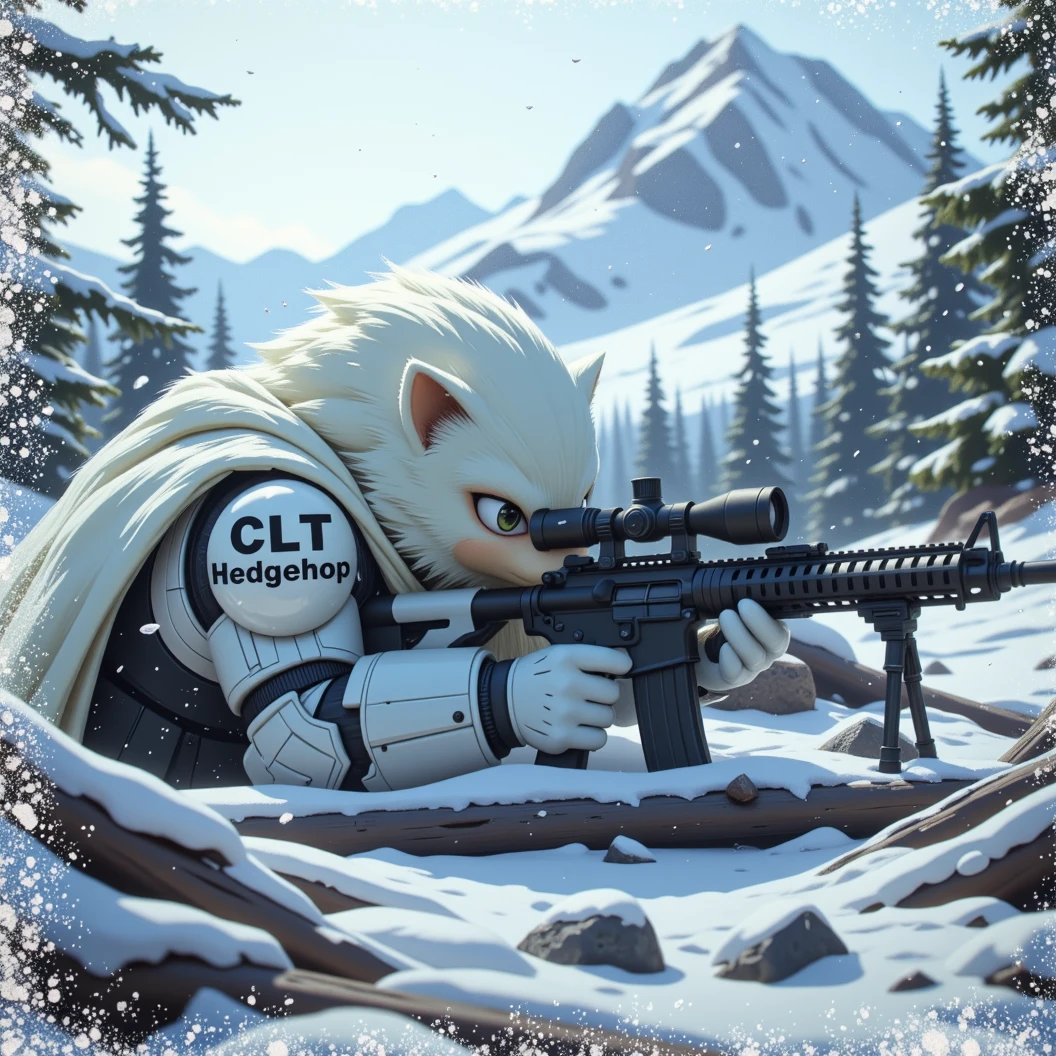 Large, Muscular, snow-white hedgehog soldier, donned in modern snow ...