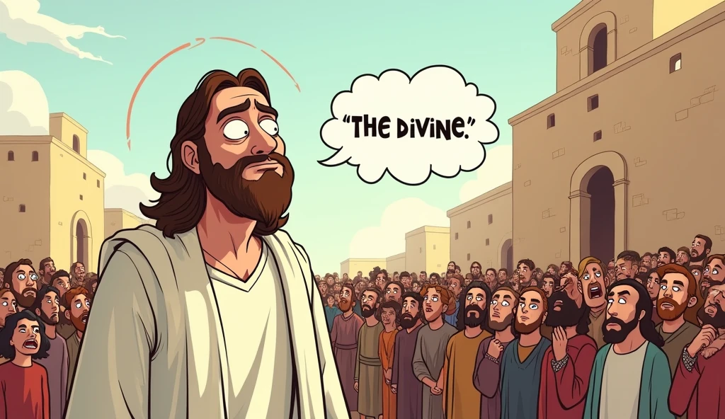 A humorous and stylized illustration of a character resembling Jesus of ...