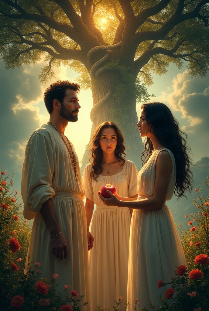 "Epic mythological poster of Adam, Eve and Lilith in a high-dramatic ...