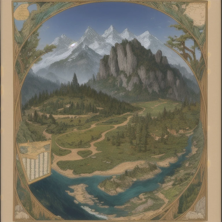 A highly detailed cartographic map depicting a magical continent ...