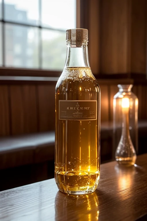 A tall, slender glass filled with a meticulously detailed sparkling ...