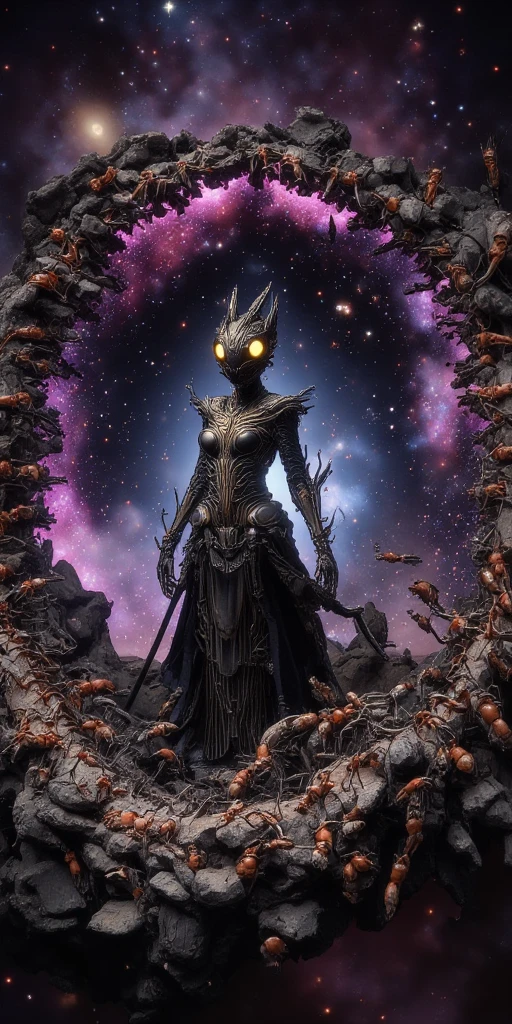 Huge ant nest in beautiful galaxy. (beautiful intelligent queen anthro ...