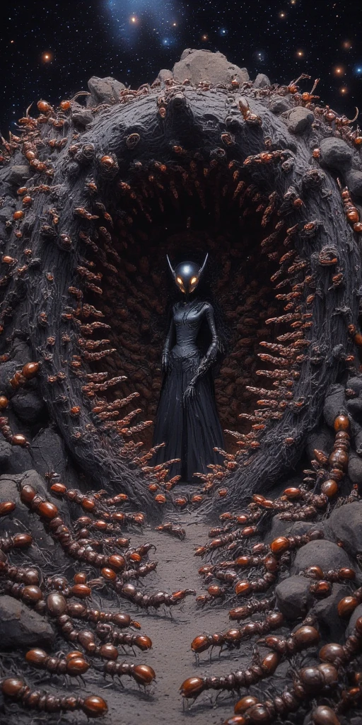 Huge ant nest in beautiful galaxy. (beautiful intelligent queen anthro ...