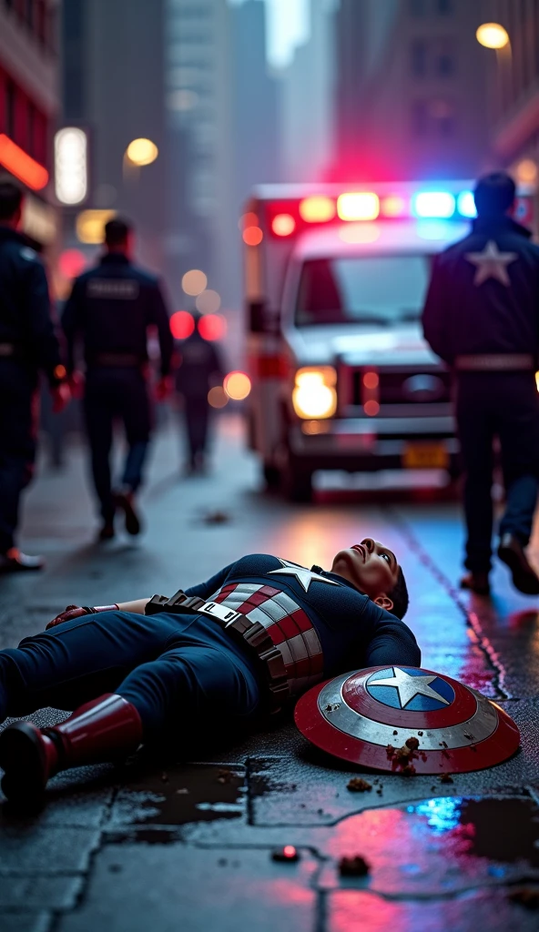 Captain America lies unconscious on the street, his motionless body ...