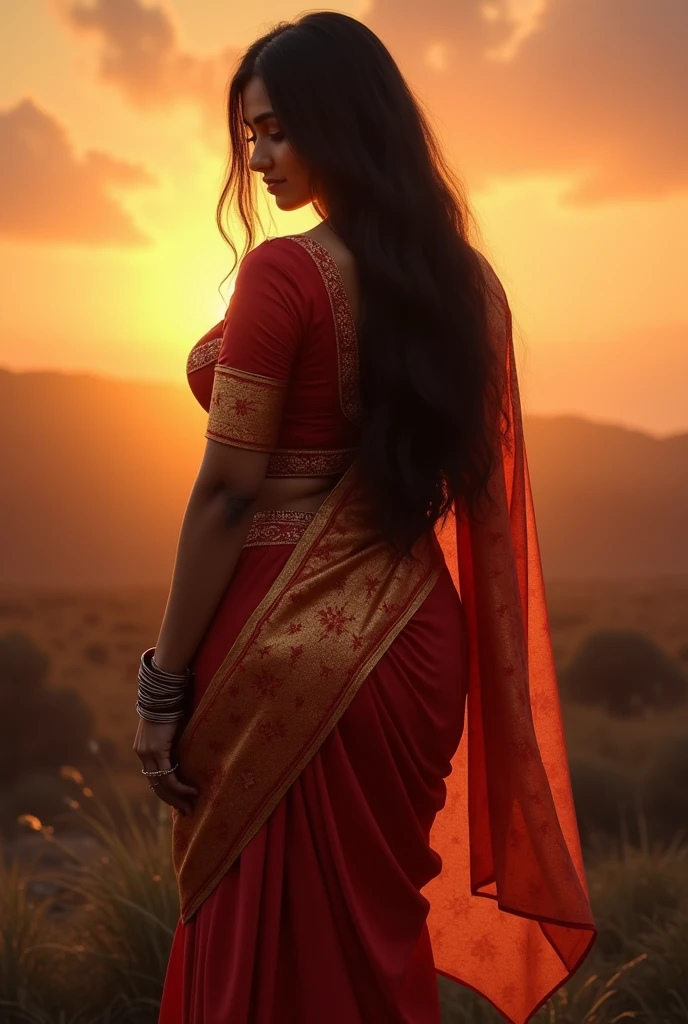 Curvy woman in saree and blouse, back side, ass Focus, face back side ...