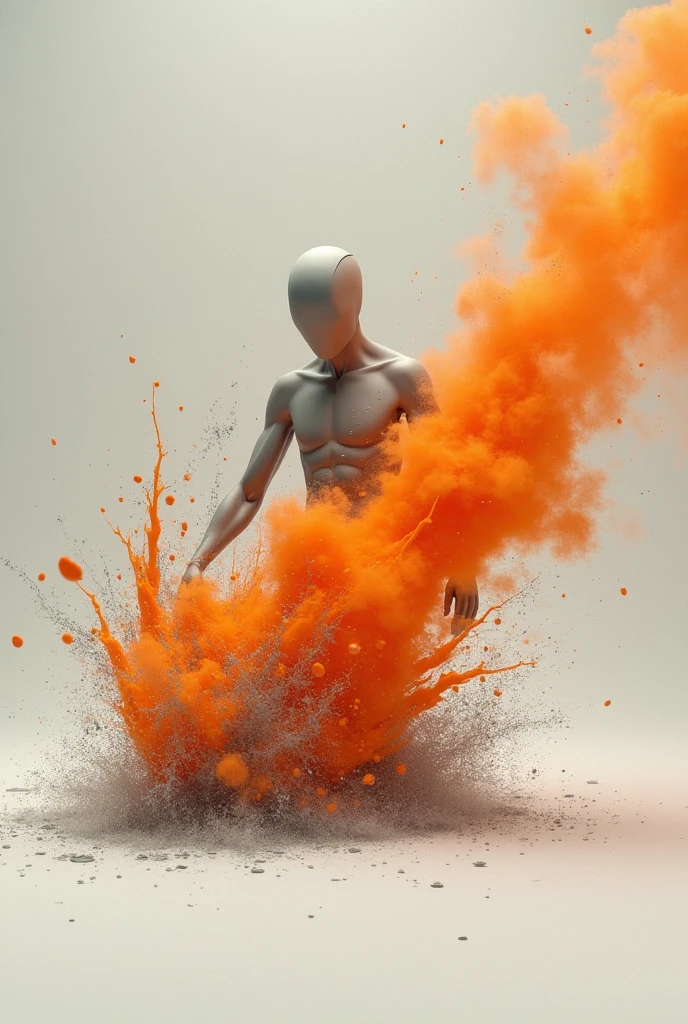 An all grey person, faceless. smashing the ground with his hands ...