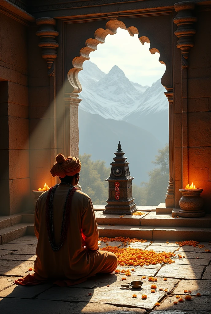 "An ancient Indian temple interior with detailed stone carvings - SeaArt AI