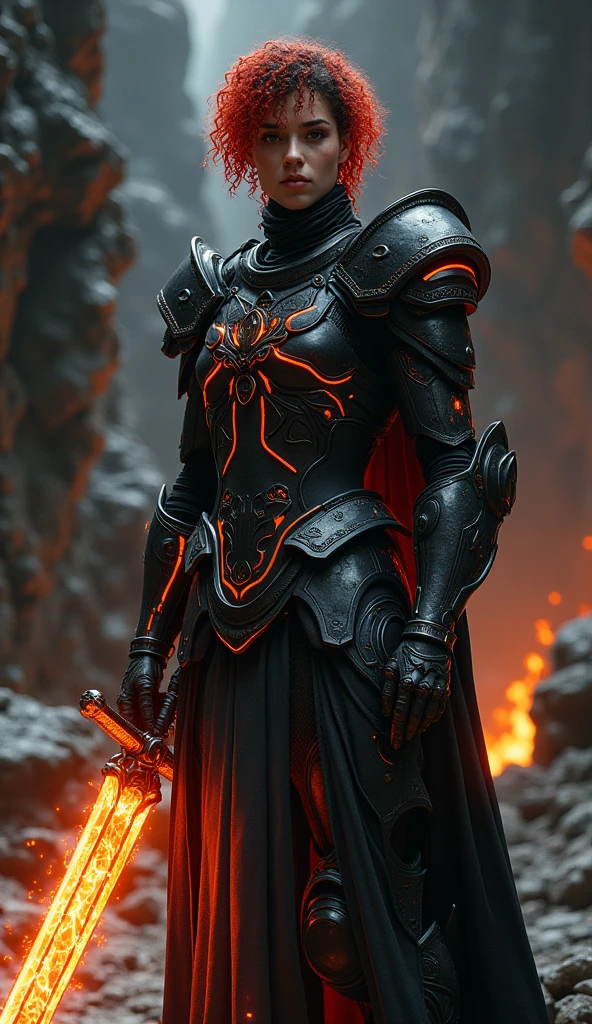 A photo-realistic medium shot of a futuristic knight with intricate ...
