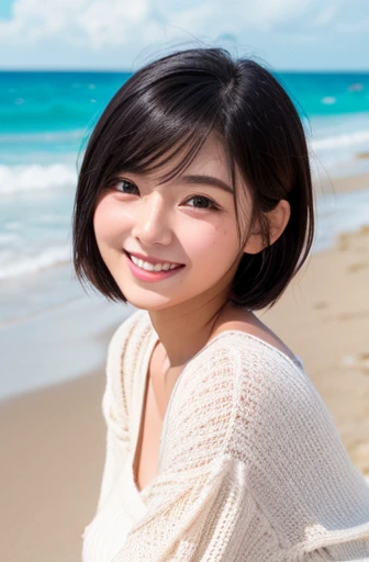 red cheeks 、shy、Light clothing、 sandy beach、 beautiful girl - SeaArt AI