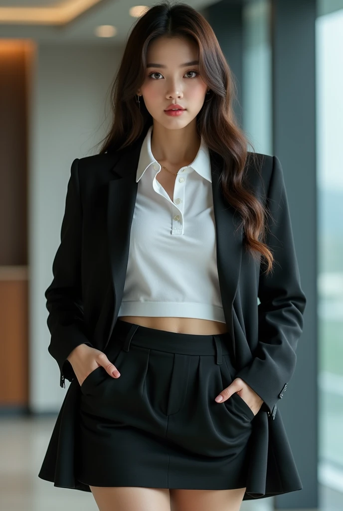 Korean woman in her 20's. She's a ceo with a strict and mean attitude ...