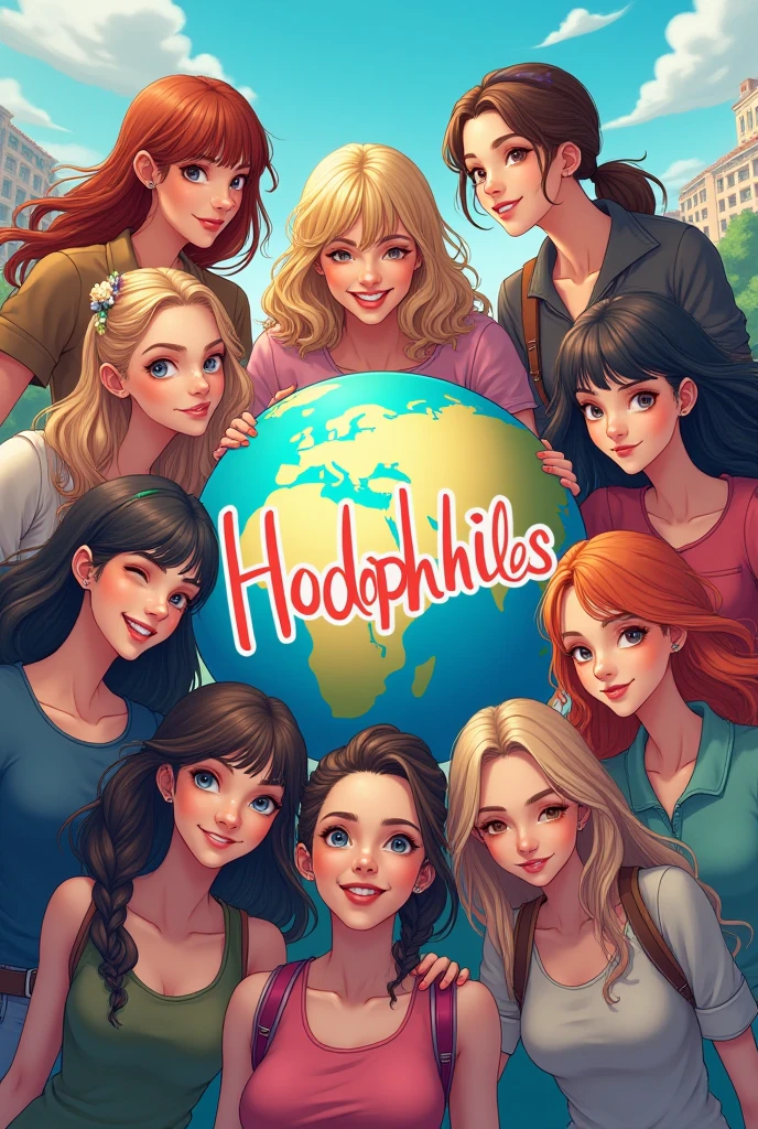 Eight hodophile girls and a logo of hodophile - SeaArt AI