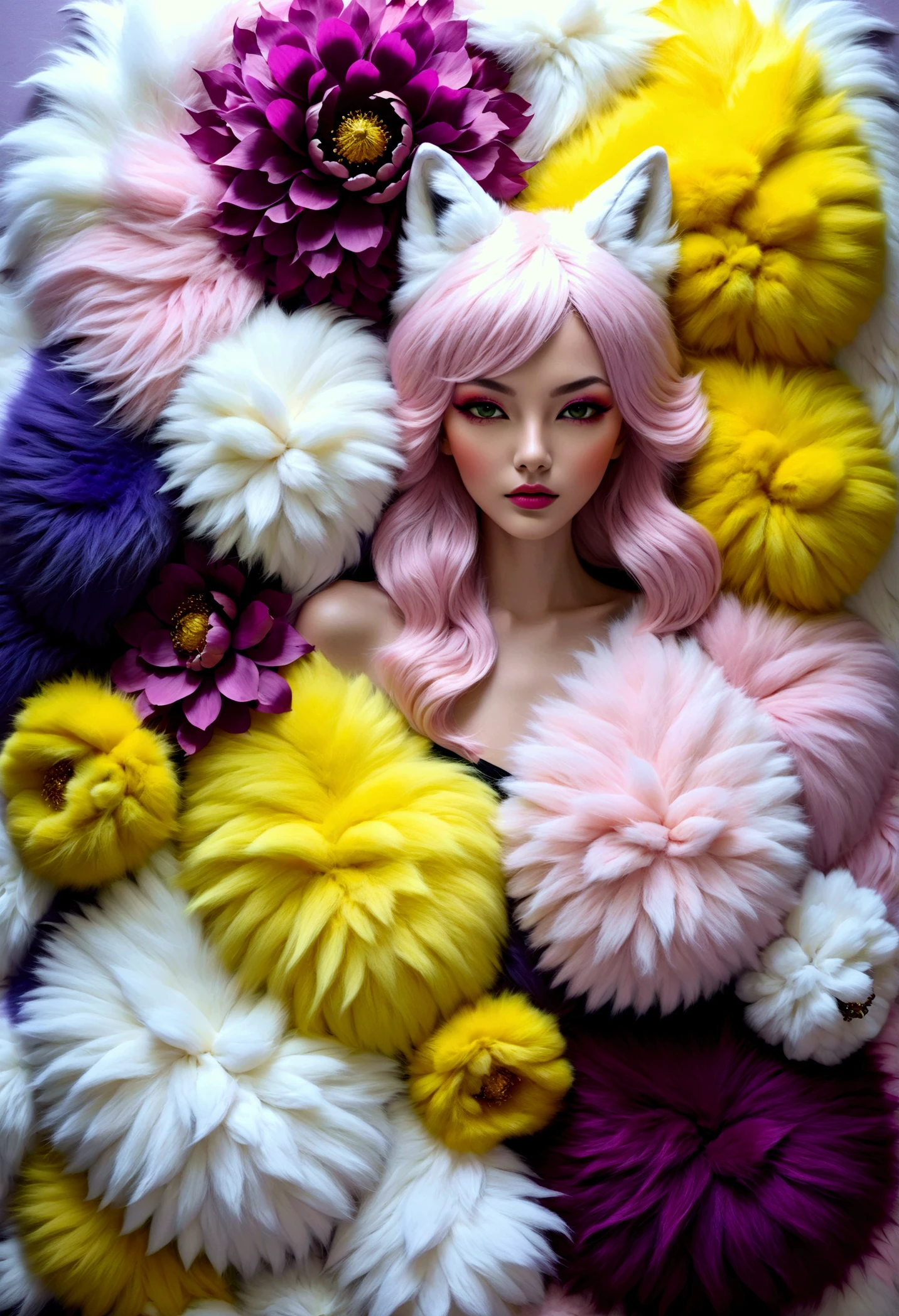 Texture fluffy pink fox fur weaving tufting beautiful silhouette of a ...