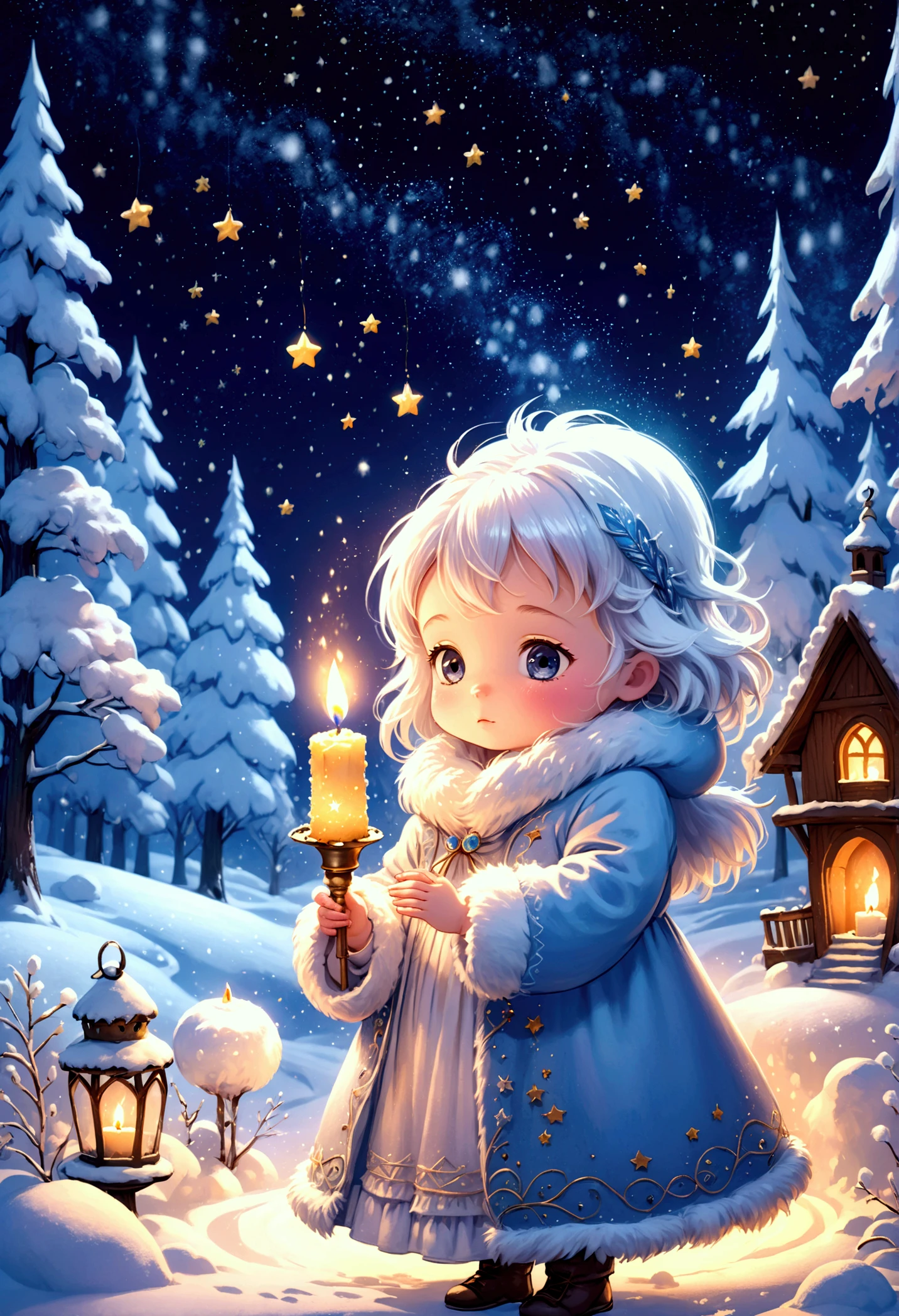fluffy snowy **** holding a candle in the middle of winter, fairy tale ...