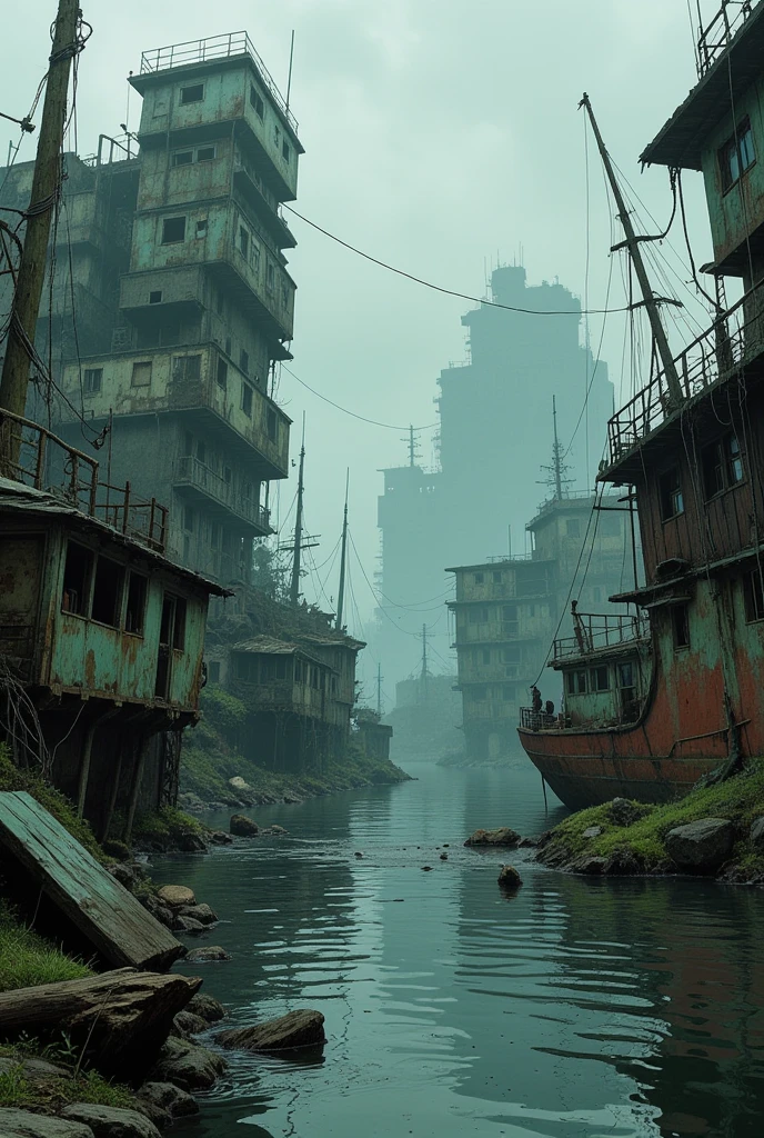 Create a post-apocalyptic scenario where water has flooded the Earth ...