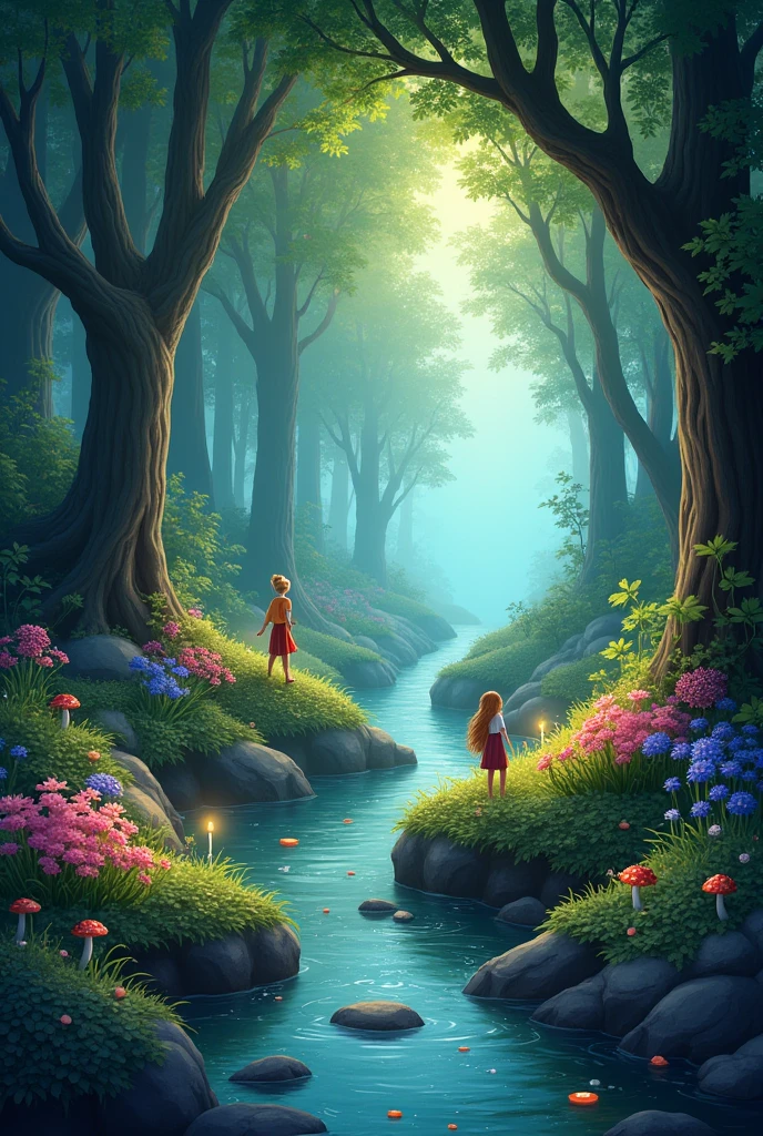 Dessin de forêt féerique type film d'animation - SeaArt AI