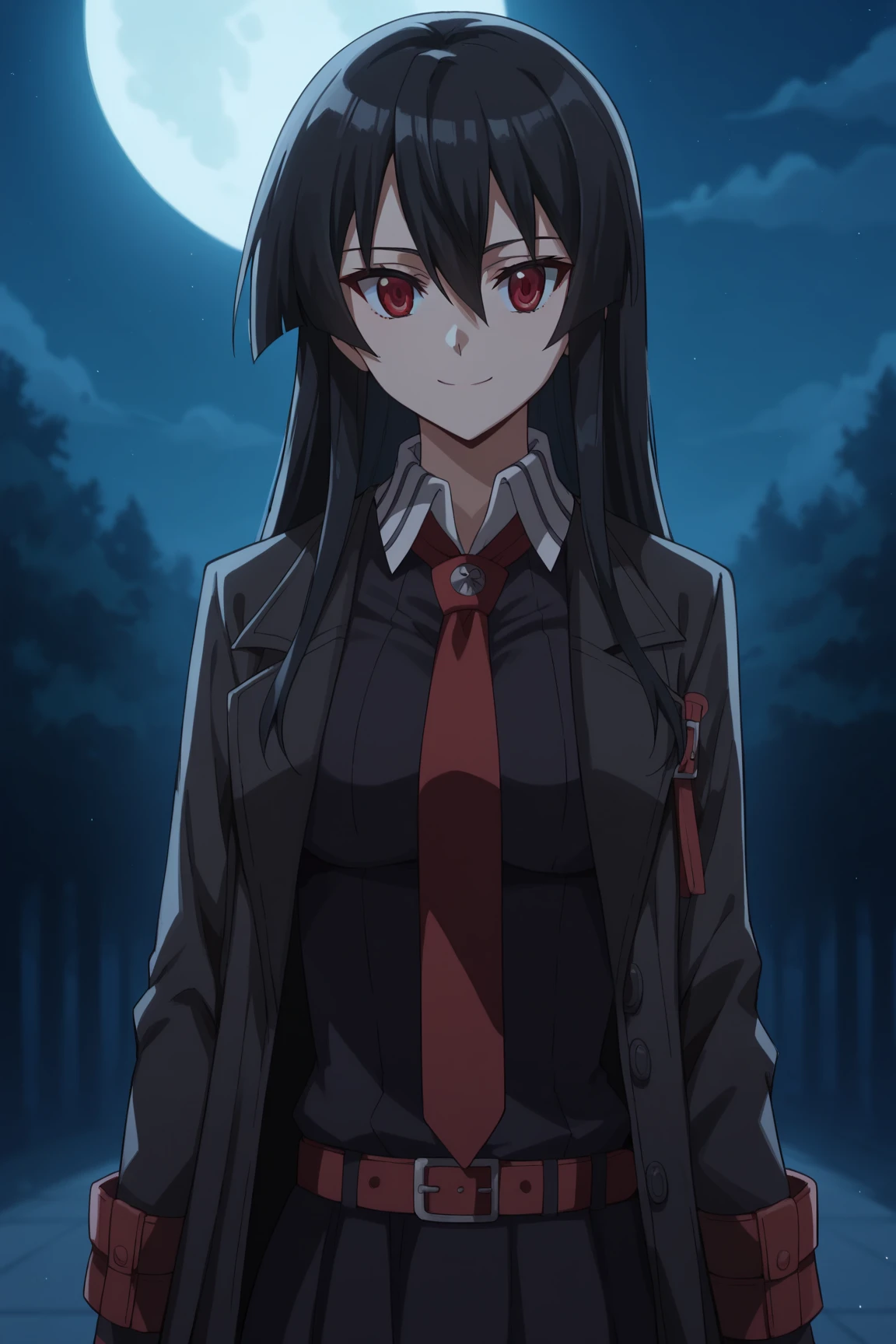 1girl, solo,akame, long hair, black hair, red eyes, hair between eyes ...