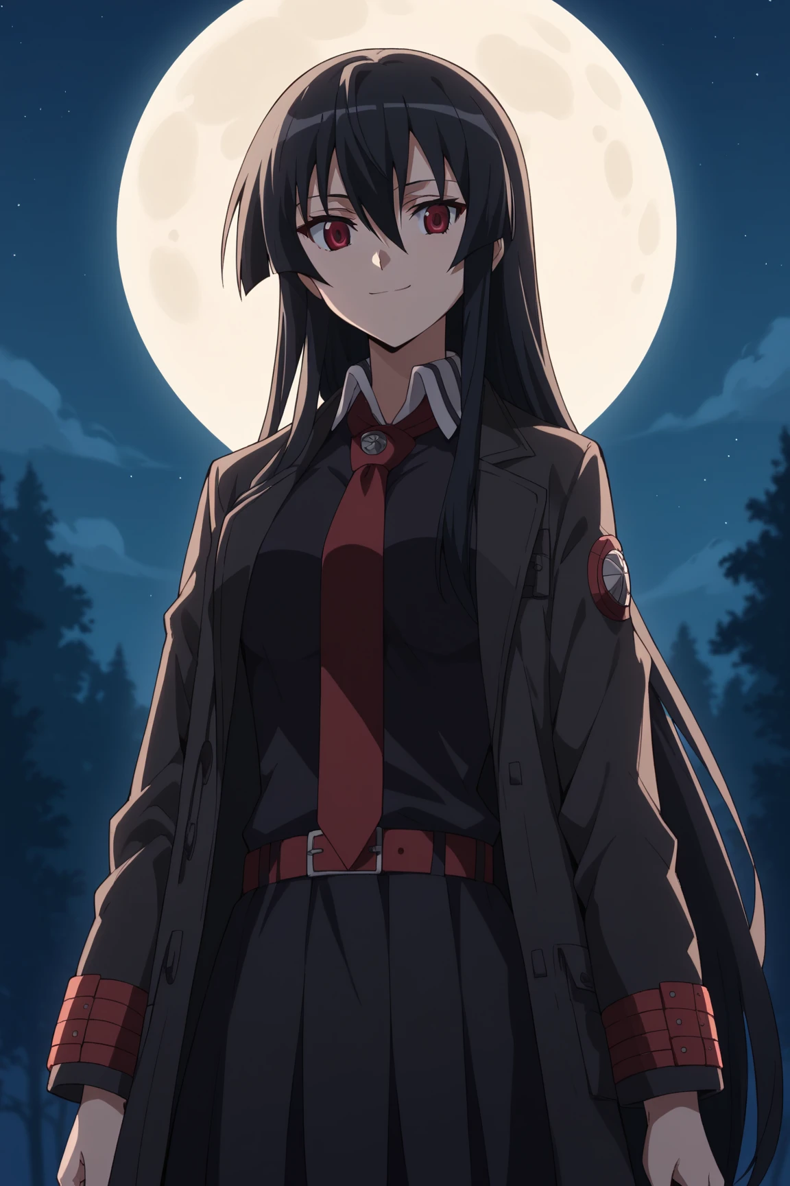 1girl, solo,akame, long hair, black hair, red eyes, hair between eyes ...